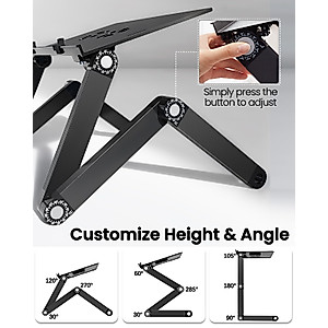 HUANUO Adjustable Laptop Stand, Laptop Desk for up to 15.6" Laptops, Portable Laptop Table Stand with 2 CPU Fans, Detachable Mouse Pad, Ergonomic Lap Desk for Laptop, TV Bed Tray, Standing Desk