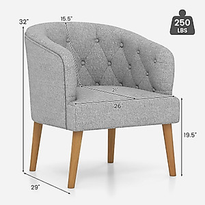 KOTEK Accent Chair Set of 2, Upholstered Comfy Club Chair with Solid Rubber Wood Legs, Mid Century Modern Chair W/Adjustable Foot Pads, Tufted Armchair for Living Room, Bedroom, Office