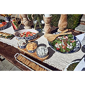 Mud Pie Indigo Dip Bowl Wood Foot Board, Blue, bowl 2" x 4" dia | stand 5" x 16"