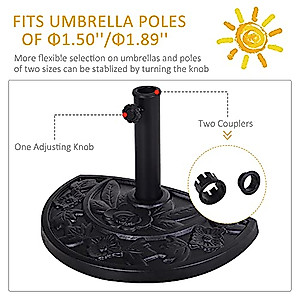 Outsunny 20lbs Half Round Patio Umbrella Base Outdoor Decorative Resin Parasol Stand Holder for Φ1.5, Φ1.9 Pole, for Lawn, Deck, Backyard, Garden, Black