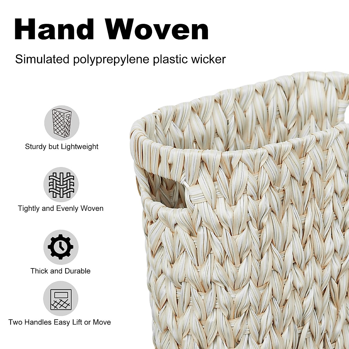 Coeusy Wicker Trash Can,Bathroom Trash Can,Waterproof Wicker Waste Basket for Bathroom,Narrow Small Waste Basket for Bedroom,Office, Cream White 5 Gallon