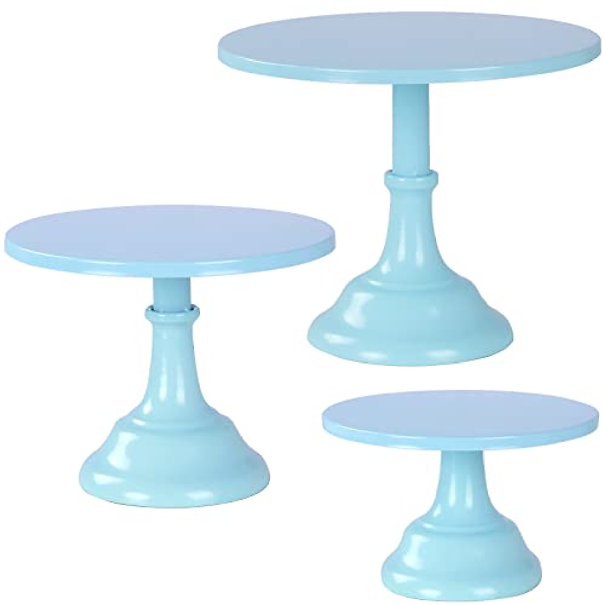 3 Piece Metal Cake Stand, Cake Pop Stand Set of Disc Diameter 8" 10" 12", Tall Cake Stands for Dessert Table, Perfect Display for Wedding, Graduation Party, Birthday, Baby Shower, Decorations (Blue)