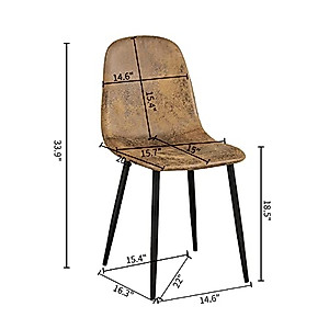 HomyCasa Dining Chairs Set of 2, Modern Mid-Century Kitchen Dining Room Chairs Living Room Side Chairs with Metal Leg Suede Seat for Restaurant Lounge Farmhouse, Rustic Brown, 2PCS (Black)