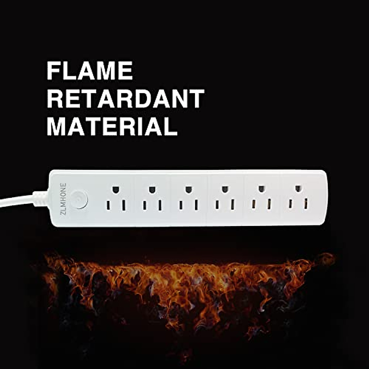 Power Strip with 6 Feet ZLMHONE Mountable Flat Plug Power Strip with 6 Outlets for Home, Office, Dorm