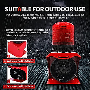 SF-513 (DC 12V~24V) Industrial Sound and Light Alarm Emergency Warning Light Outdoor Waterproof Alarm Horn Siren Safety Voice Strobe Flash 120dB Waterproof… (AC 220V)