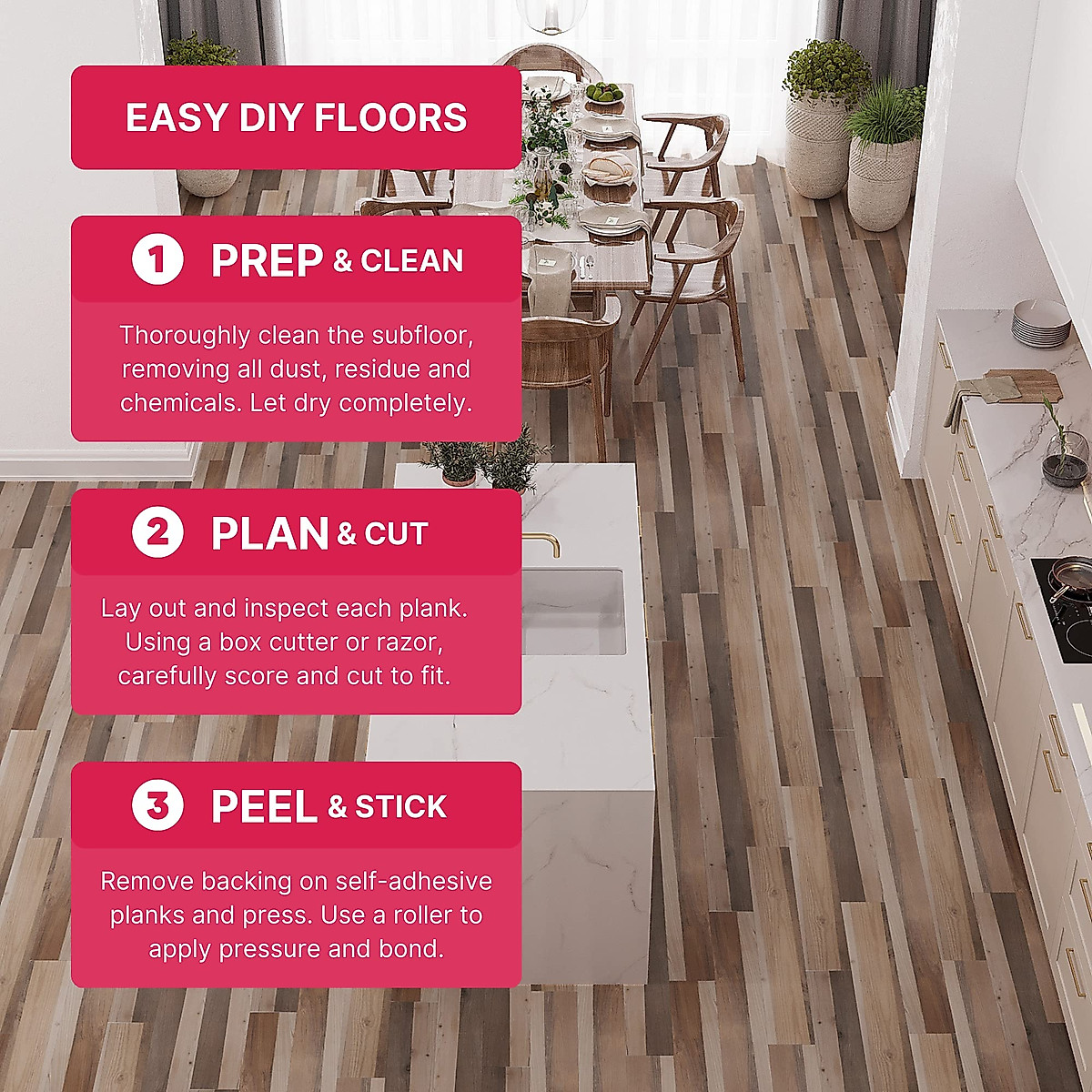 Luxury Vinyl Flooring Tiles by Lucida USA | Peel and Stick Floor Tile for DIY Installation | 36 Wood-Look Planks | Barn | BaseCore | 54 Sq. Feet