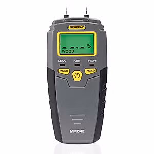 General Tools MMD4E Digital Moisture Meter, Water Leak Detector, Moisture Tester, Pin Type, Backlit LCD Display With Audible and Visual High-Medium-Low Moisture Content Alerts, Grays