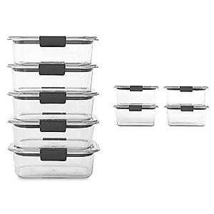 Rubbermaid Brilliance 3.2 and 4.7 Cup Food Storage Container Set, Clear, 18-Piece Set (9 Bases with Lids)
