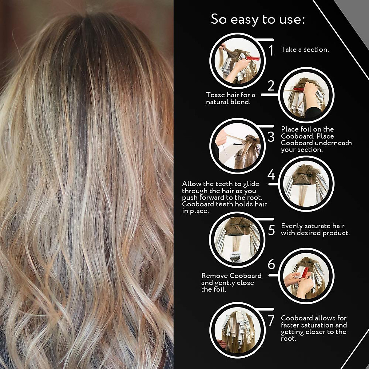 Authentic Cooboard Balayage Board with Teeth | Original Highlighting Paddle from The Maker of Cooboard Hair Highlighting Kit | Easy to Clean, Sturdy, Lightweight (Black)