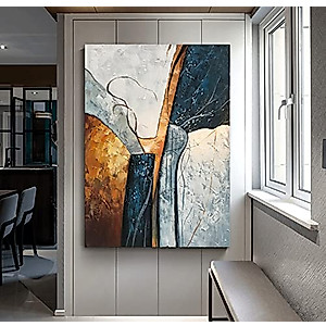 Canvas Wall Art for Living Room Dark Green and Gold Modern Large Abstract Painting Minimalist Painting 28 * 40inchs Wood Inside Framed Hanging Ready to Hang