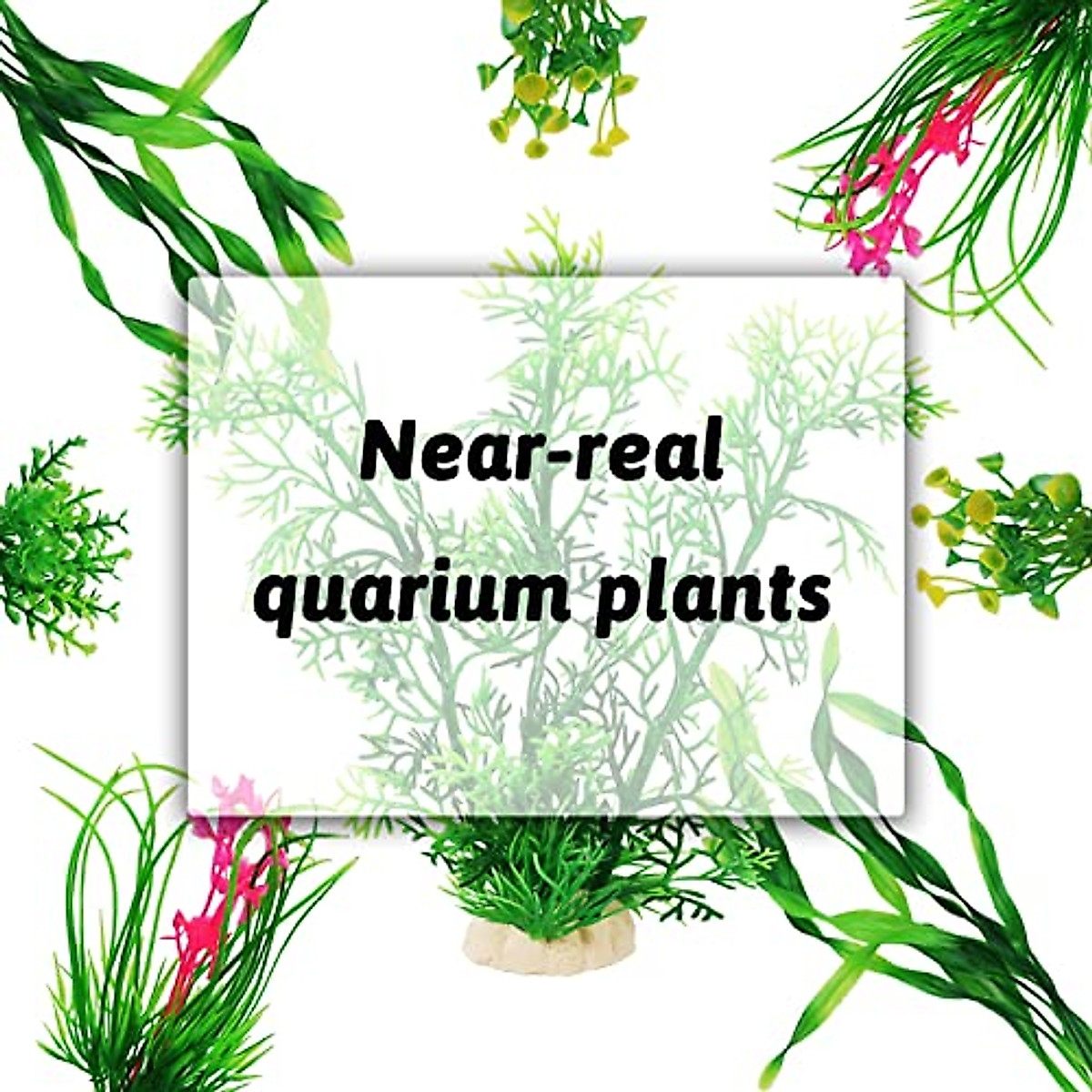 Fish Tank Accessories Aquarium Decorations Plants, 9pcs Green Fish Tank Decorations Plants and Cave Rock Decoration Decor Set, Fish Tank Decor, Aquarium Decor Plastic Plants