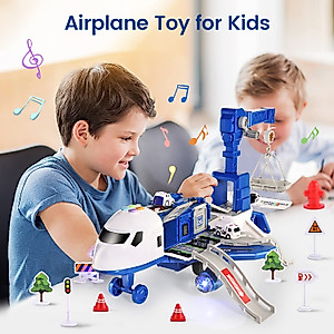 CUTE STONE Transport Cargo Airplane Toy with Music and Light, Toy Airplane Car Toy Play Set with Vehicle Car Toy, Contruction Toy Accessories, for 3+ Years Old Boys & Girls
