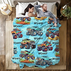 Personalized Car Blanket with Name for Boys, Customized Baby Blanket with Name for Boy, Soft Flannel Car Toddler Gifts for Christmas Birthday Memorial Day for Shower Children Bed 30"x40"