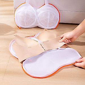 2 Pack Large Bra Washing Bags for Laundry, 3D Protective Bracket Mesh Bra Laundry Bags for Washing Machine Brassiere Wash Bags with Handle and Zipper for Delicates Lingerie A to C Cups (Grey)