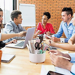 Cayxenful Pencil Holder For Desk,5 Slots 360°Degree Rotating Desk Organizers And Accessories,Desktop Storage Stationery Supplies Organizer, Cute Pencil Cup Pot For Office, School, Home (B-White)