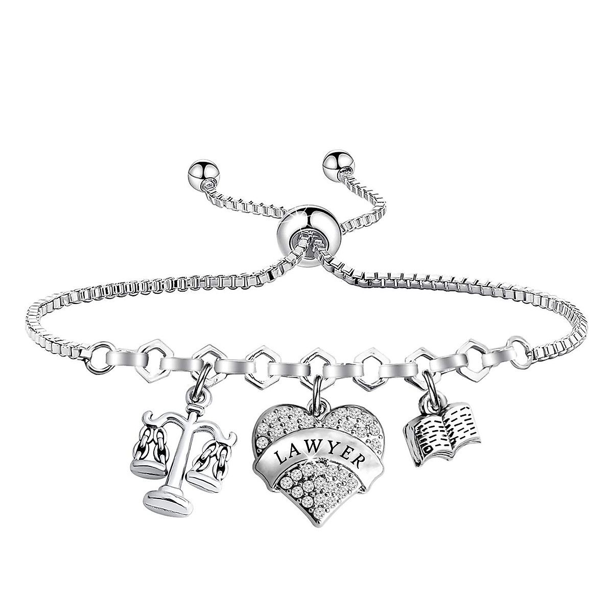 MYOSPARK Scales of Justice Lawyer Gift Lawyer Rhinestone Heart Bracelet Lawyer Attorney Jewelry Law School Graduation Gift (lawyer chain bracelet white)