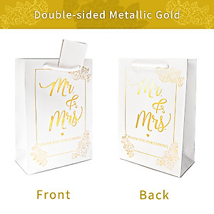 ECOHOLA Mr & Mrs Paper Gift Bags, 24 Pieces Metallic Gold Foil Goodie Bags Fancy Wedding Gift bags for guests, 8"X5.5"X2.5"