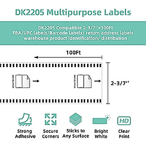 JinyaPack 8 Rolls DK 2205 Continuous Length Paper Tape Labels Replacement for Brother DK-2205 Use with Brother QL Label Printers [8 Rolls + 1 Frame]