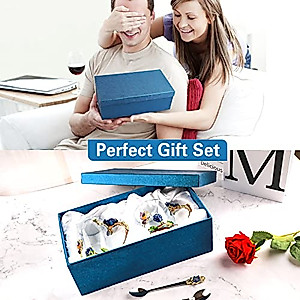 DUMVOIN Tea Cup Glass Coffee Mugs,Fancy Tea Cup Set Birthday Christmas Valentine's Day Gift Idea for Tea Lover and Women Novelty Coffee Mugs Rose Flower Enamel Tea Cup Glass Mug with Spoon Set