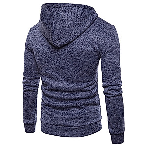 Maiyifu-GJ Men Thermal Fleece Long Sleeve Hoodies Casual Lightweight Knit Hooded Sweatshirt Winter Drawstring Pullover Hoodie (Dark Blue,Medium)