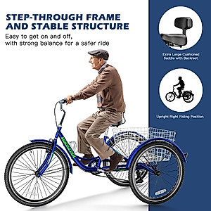 Barbella Adult Tricycle 7 Speed 3 Wheel Bike Adult Trikes, Three-Wheeled Bicycles Cruise Trike with Basket for Seniors, Women, Men for Recreation Shopping (26", Blue)