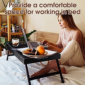 Wesiti 4 Pack Bed Trays for Eating Wood Breakfast in Bed Tray with Folding Legs and Handles Food TV Trays for Bedroom Laptops Reading Eating Picnic, 16.4 x 11.8 Inches