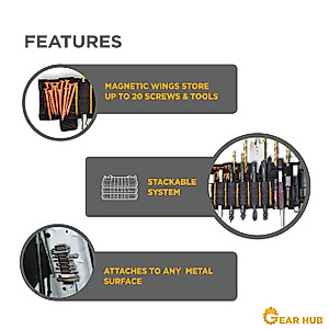 Gear Hub Bit Holster | NEW and IMPROVED Magnetic Drill Bit Holder and Organizer - Holds 10 Bits & 20 Screws - Attaches to Drill, Belt, or Any Metal Surface