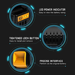 ycmcover 2Pack 20V Replacement for DeWalt 20V Max Battery Compatible with Dewalt 20 Volt Battery 6.0Ah DCB200 DCB201 DCB203 DCB204 DCB206 DCD DCF DCG Series Cordless Power Tools