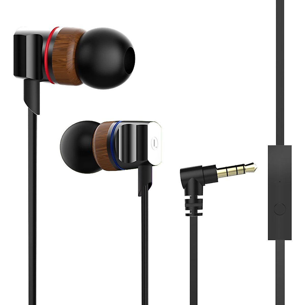FOU Wood in-Ear Earphones Earbuds with Zipper Wood Metal Earbuds Headset with Mic in-Ear Wood Headphone Noise-isolating Zipper Wired Headphone with 3.5mm
