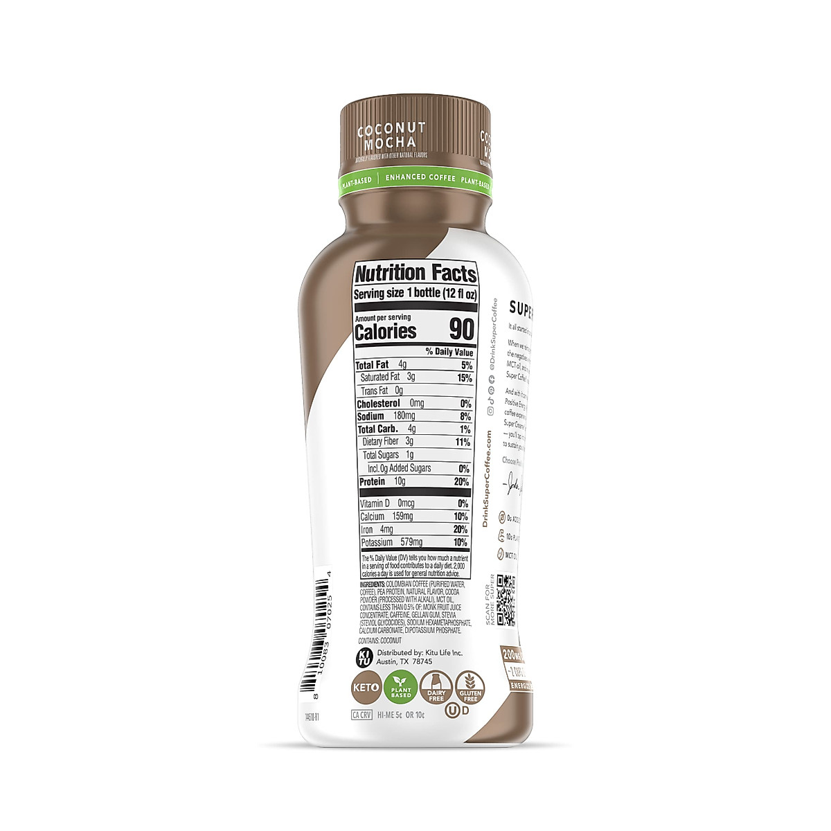 Super Coffee, Ready To Drink Iced Coffee, Coconut Mocha (12 Ounce Bottles, Pack of 12) - Low Net Carbs, No Added Sugar, Keto Friendly, 10g of Protein, Low Calorie, Protein Coffee, Smart Coffee