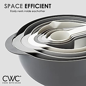 COOK WITH COLOR 8 Piece Nesting Bowls with Measuring Cups Colander and Sifter Set - Includes 2 Mixing Bowls, 1 Colander, 1 Sifter and 4 Measuring Cups, Gray