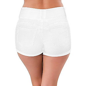 roswear Women's High Waisted Stretchy Denim Shorts Cuffed Jean Shorts White Medium