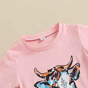 Bmnmsl Baby Toddler Girl Clothes Summer 2T 3T 4T 5T Outfits Short Sleeve Top & Flared Pants Sets Kids Cattle Tiger Pattern (Cows-Pink, 2-3T)