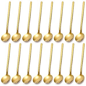 Jucoan 16 Pack Espresso Spoons, 5 Inch Mini Coffee Spoons, Gold Plated Stainless Steel Teaspoons for Dessert Sugar Cake Ice Cream Cappuccino