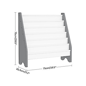 CHOEZON 6-Tier Kids Bookshelf, Kids Sling Bookcase, Magazine and Book Storage Rack, Large Capacity Book Organizer, Book Shelf for Kids Room, Bedroom, Nursery, Playroom, White and Gray MCW07WG