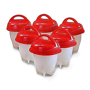 Shaliyan Egg Cooker-6 Pack 6 Exclusively and Holder 6 Nonstick Silicone Seen on TV Hard Boiler Poache, Standard, White/Red