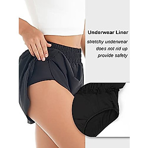 Blooming Jelly Womens Quick-Dry Running Shorts Sport Layer Elastic Waist Active Workout Shorts with Pockets 1.75" (Medium, Black)