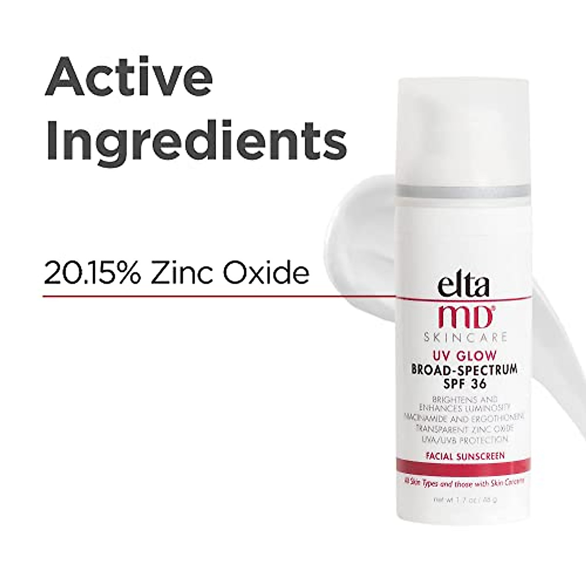 EltaMD UV Glow SPF 36 Sunscreen Moisturizer Face Lotion, Brightens and Hydrates for Glowy Skin, Broad Spectrum Mineral Face Sunscreen with Zinc Oxide, Non Greasy, Oil Free, 1.7 OZ Pump