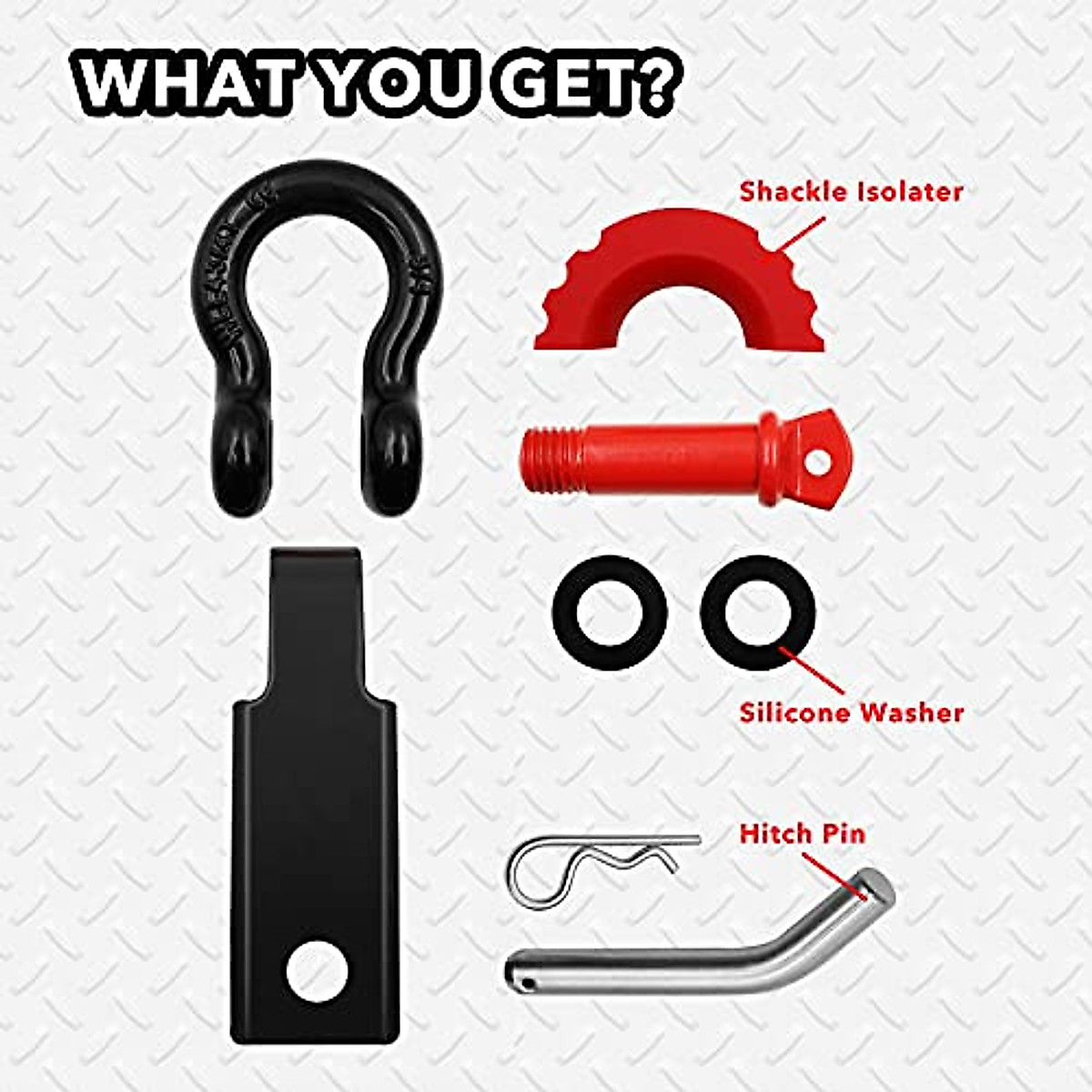 Shackle Hitch Receiver, 2 inch 42000 Lbs Maximum Break Strength, Solid with 3/4'' D Ring, Heavy Duty Towing Hitch Receivers, Never Rust, Best Towing Accessories for Vehicle Recovery Off-Road