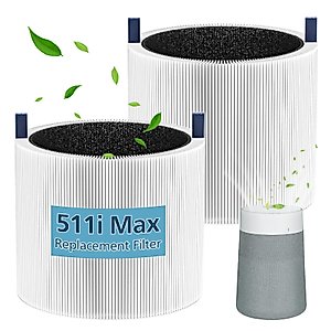 511i Max Replacement Filter Compatible with BLUEAIR Blue Pure 511i Max Air Purifi-er, 3-IN-1 H13 True HEPA Filter and Activated Carbon Filtration System, Perfect Fit for 511i Max, 2 Pack, White