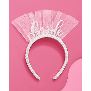 xo, Fetti Bachelorette Party Sash + Bride Headband - White + Rose Gold | Bachelorette Party Decorations Kit - Sash for Bride | Bridal Shower Gift Supplies