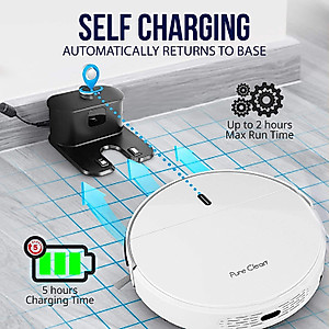 SereneLife Smart Automatic Robot Cleaner-1400 PA Charging Robo Vacuum Cleaner with Docking Station, Self Activation, Anti-Fall Sensors-Carpet, Hardwood, Linoleum, Tile-Pure Clean, White