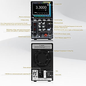 2 in 1 DC Power Supply Multimeter 60V/ 10A Benchtop Power Supply Multiple Protections 2.8" LCD USB Charging (60V/10A/300W/ATM6301)