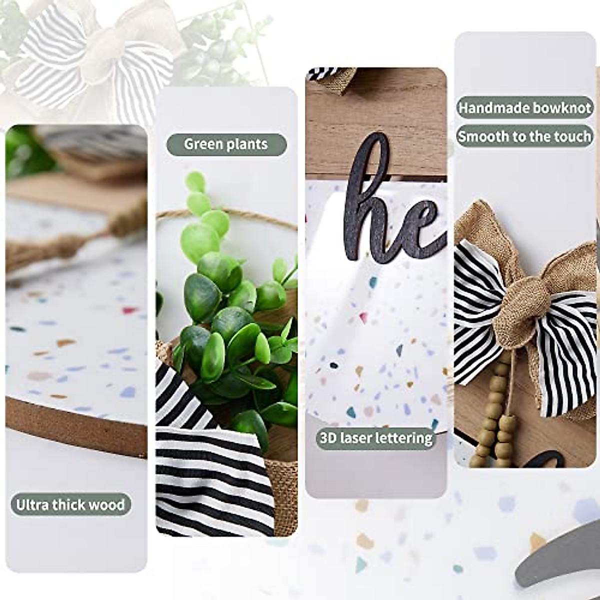 Heart Carpenter Welcome Sign Wall Art Room Decor with Spring Summer Green Eucalyptus Wreath Front Door Decoration, Rustic Round Wood Wall Window Decoration Living,Bedroom,Bathroom,Outdoor, Farmhouse, Porch