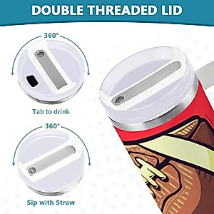 ODAWA 40oz Double Wall Insulated Tumbler, American Football Red Steel Insulated Tumbler with Lid and Straw