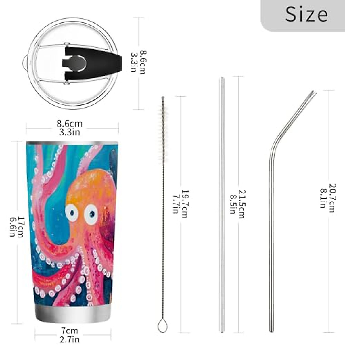 sanluoli animal sea Hiding in Coral Reef Stainless Steel coffee cup with lid with Straw Lid insulated coffee mug for outdoor Aesthetic straw tumbler 20 OZ