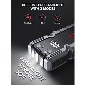 FLYLINKTECH 5000A Car Battery Jump Starter(Up to 9.0L Gas or 8.0L), Portable Car Jump Starter Battery Pack, 12V Jump Box with Safety Jumper Cables, Fast Charge 3.0, Lights, LCD Display