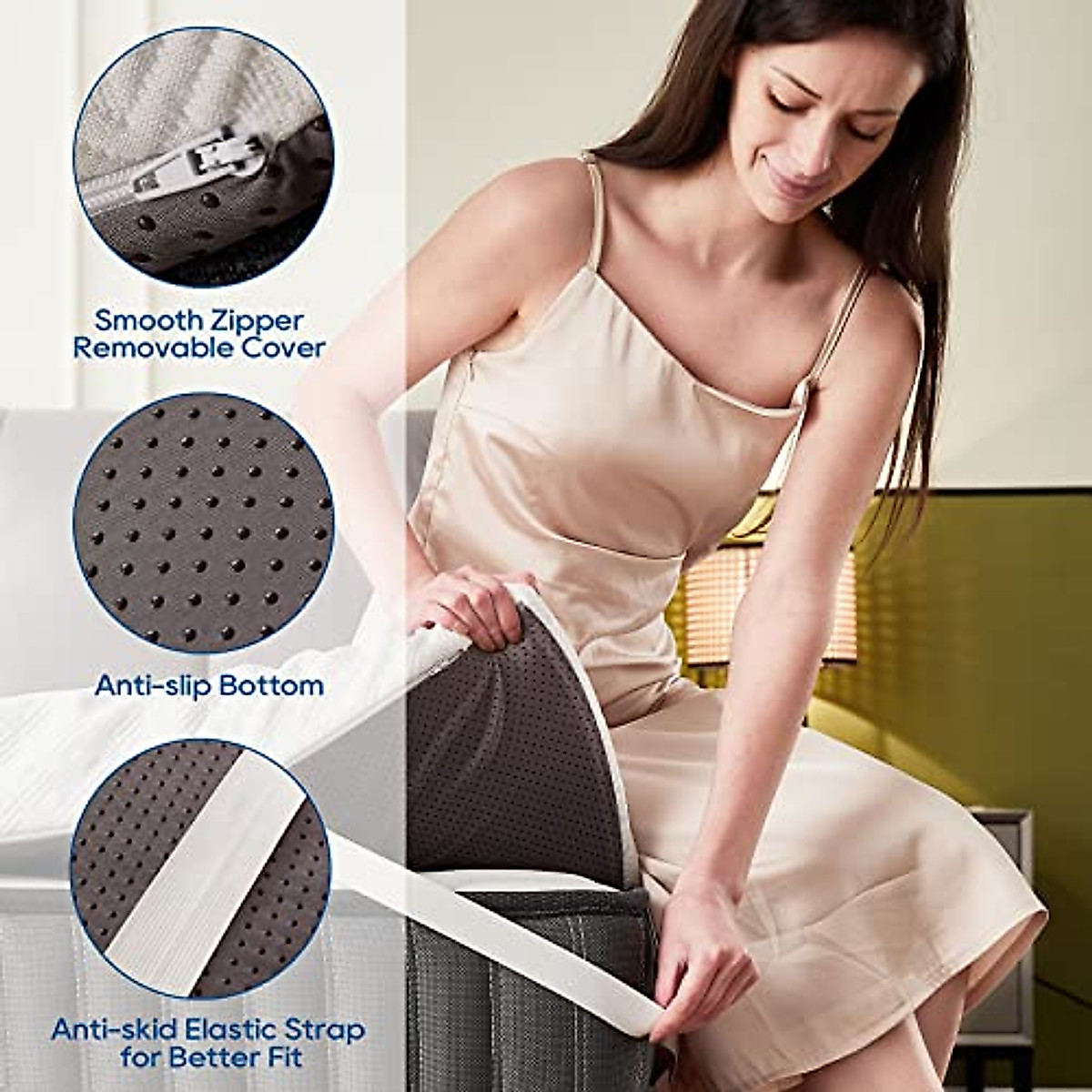 2 Inch 7-Zone Memory Foam Mattress Topper Queen with Bamboo Cover, Cooling Gel-Infused Swirl Egg Crate Memory Foam, Standard 100 by Oeko-TEX Certified, Blue