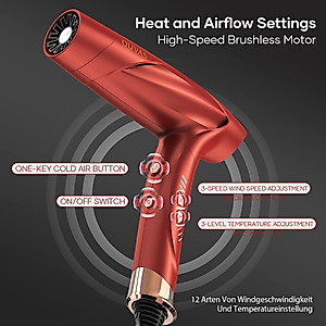 Hair Dryer, 110000 RPM Professional Positive and Negative Ionic Blow Dryer Brushless Motor for Fast Drying Low Noise, 3 Speed/4 Temperature with Magnetic Nozzle for Home, Travel, Salon