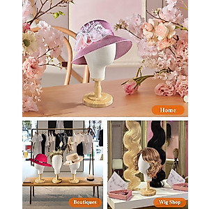 CHADWICK Wig Head Stand Mannequin Head Hat Display Stand Linen Wig Holder, Hat Rack Fabric Head, Canvas Dome + Detachable Wood Stand, Wig Display Model Head Wig Stand for Wigs, Hats, Caps, Headdress